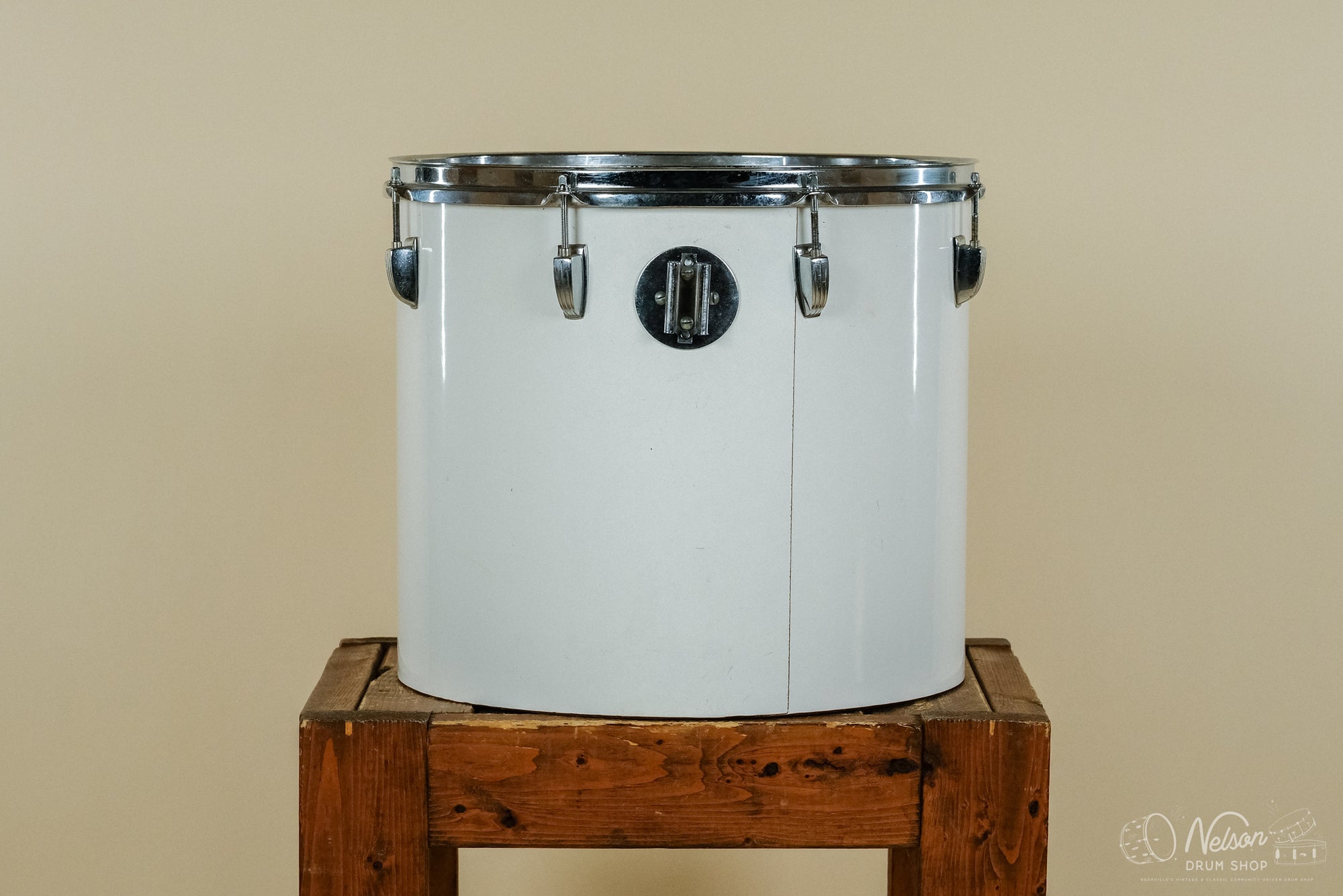 1970s Ludwig 3 Ply Concert Tom in White Cortex 14x16 – Nelson Drum Shop