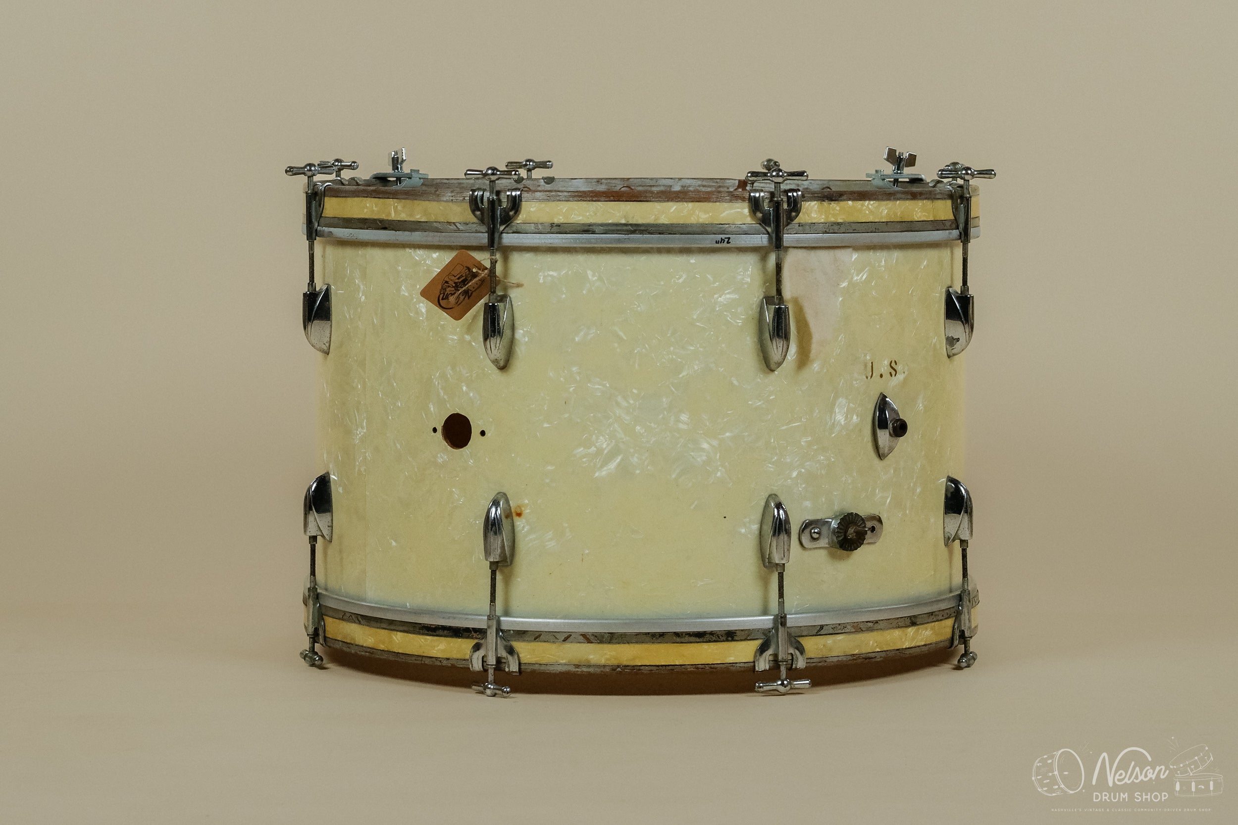 1953 Walberg & Auge / Gretsch 3 ply Bass Drum in White Marine Pearl ...